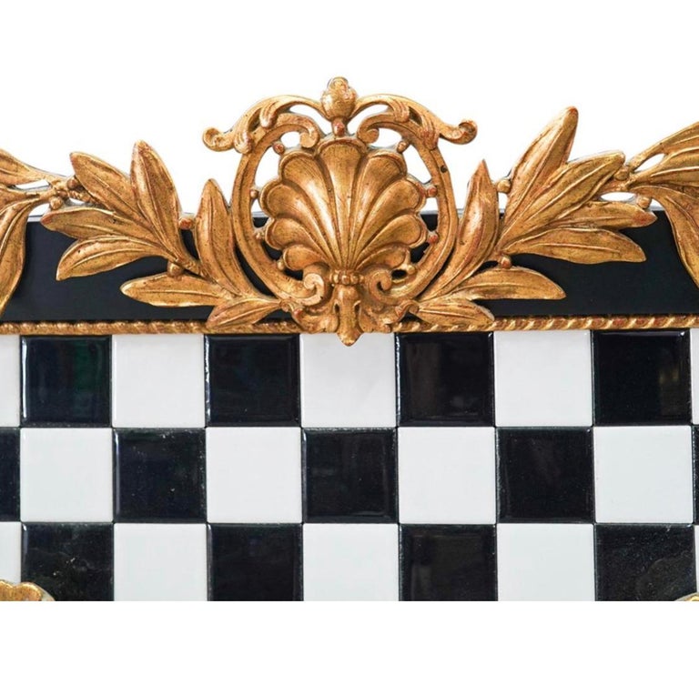 Designer Neoclassical Style Black and White Tile Mirror For Sale at 1stDibs
