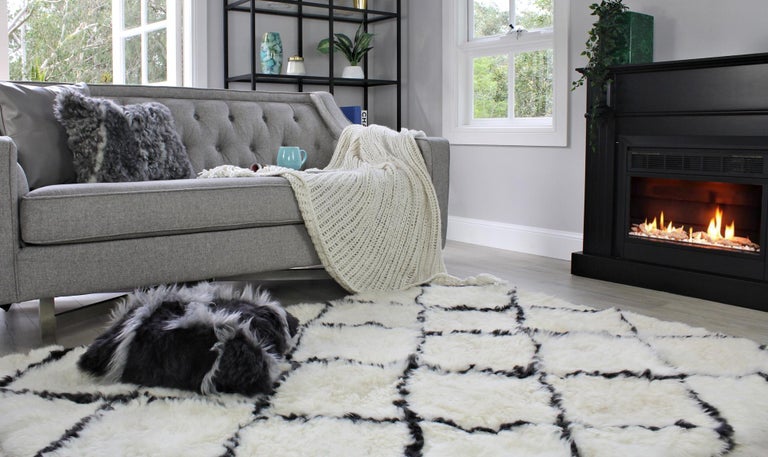 Designer Patchwork Sheepskin Rug Bohemian Diamond Pattern Made in ...
