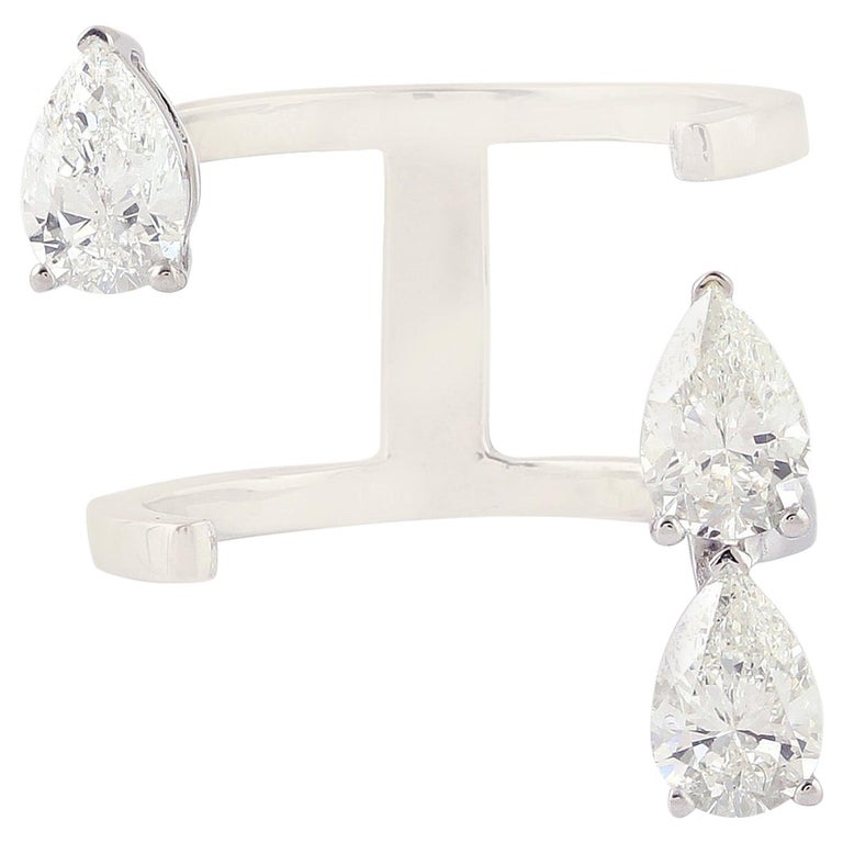 Designer Pear Shape Diamond Open Ring in 18 Karat White Gold at 1stDibs