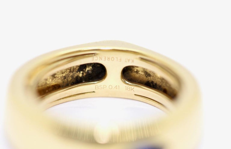 Designer Ring by Kat Florence, 18 Karat Yellow Gold with Blue Marquise ...