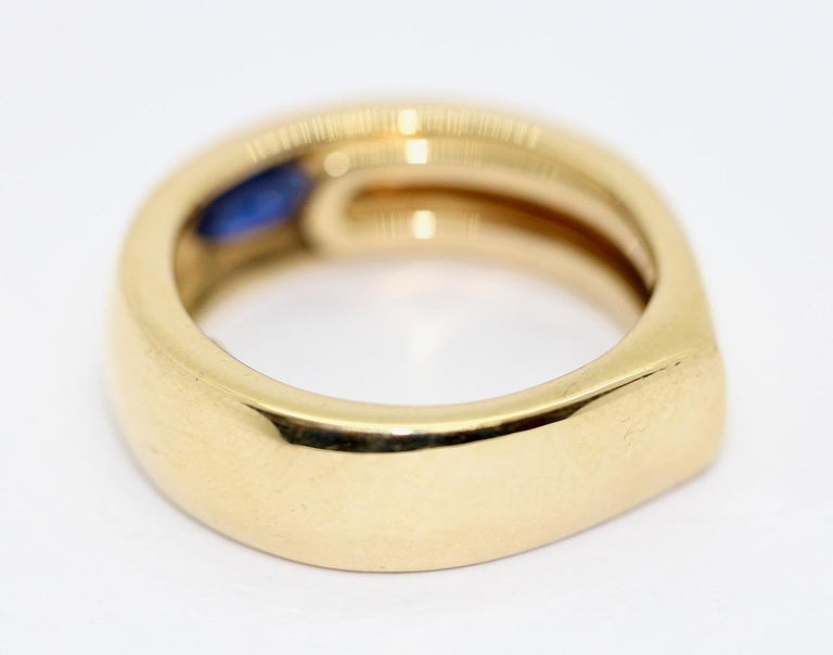 Designer Ring by Kat Florence, 18 Karat Yellow Gold with Blue Marquise ...