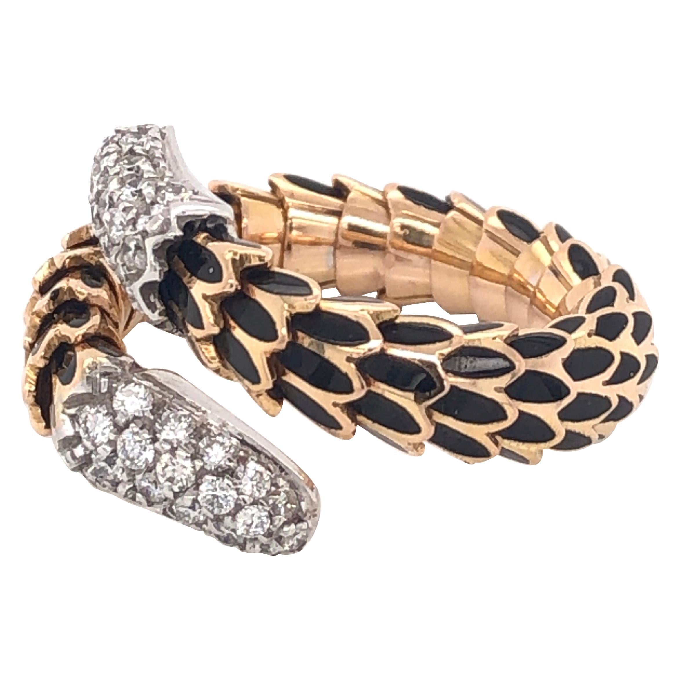 Roberto Coin Diamond and Enamel Gold Ring Fine Estate Jewelry at 1stDibs