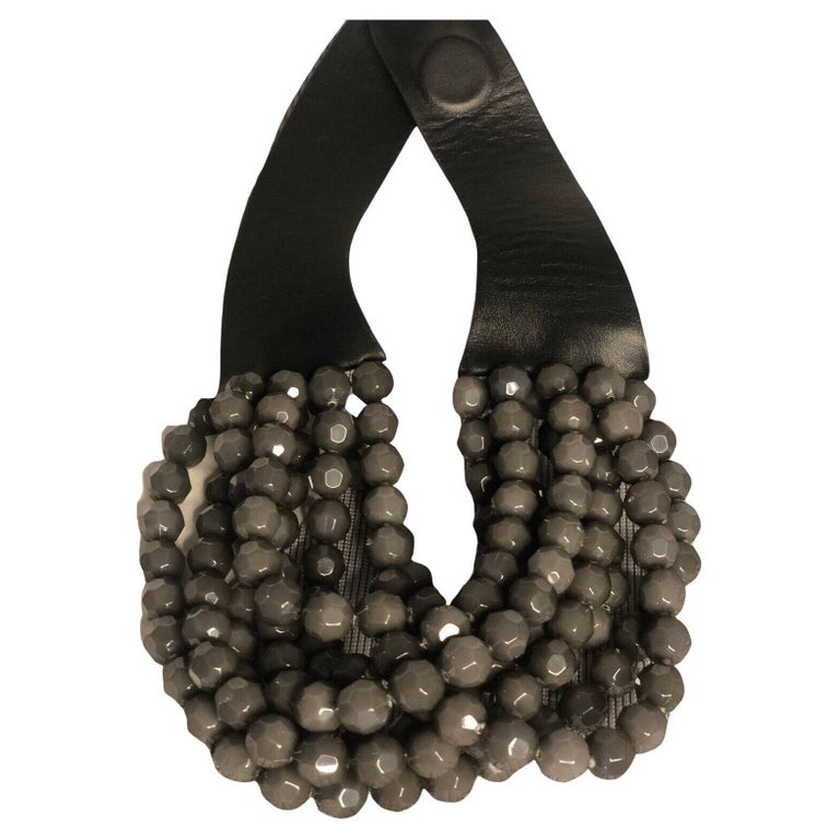 Designer Signed Fairchild Baldwin Leather Grey Beads Multi-Strand ...
