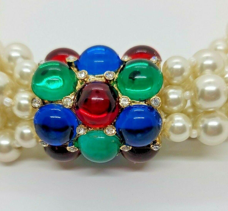 Designer Signed Scaasi Multi Strand Faux Pearl and Gem Necklace For ...