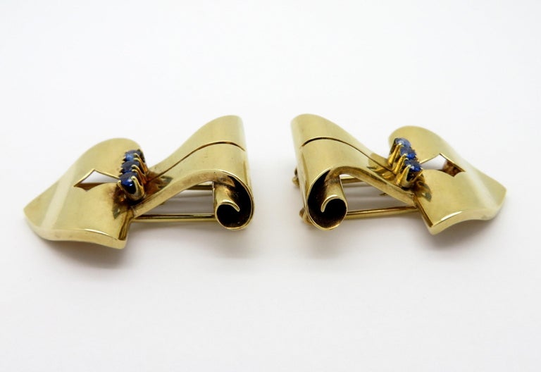 Designer Tiffany and Co. 14 Karat Yellow Gold Sapphire Cufflink Clips ...
