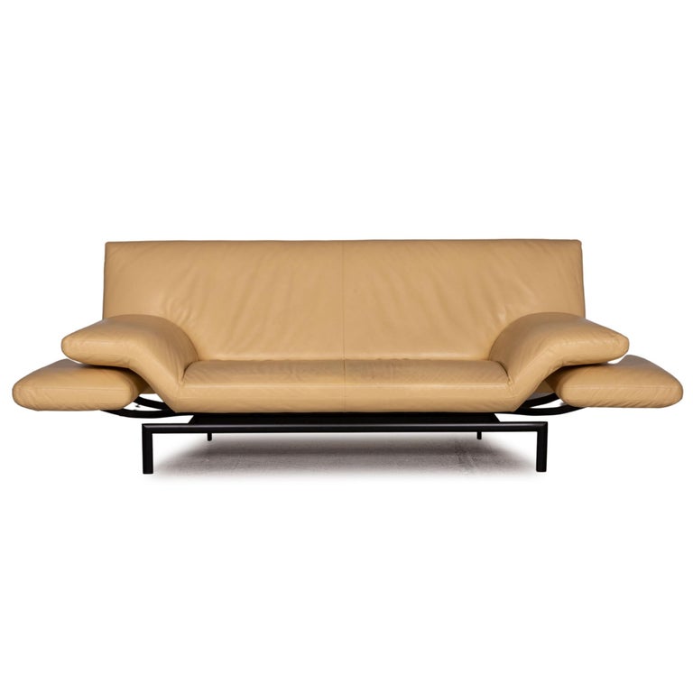 Designo Flyer Leather Sofa Set Cream 2x Two-Seater Couch Function ...