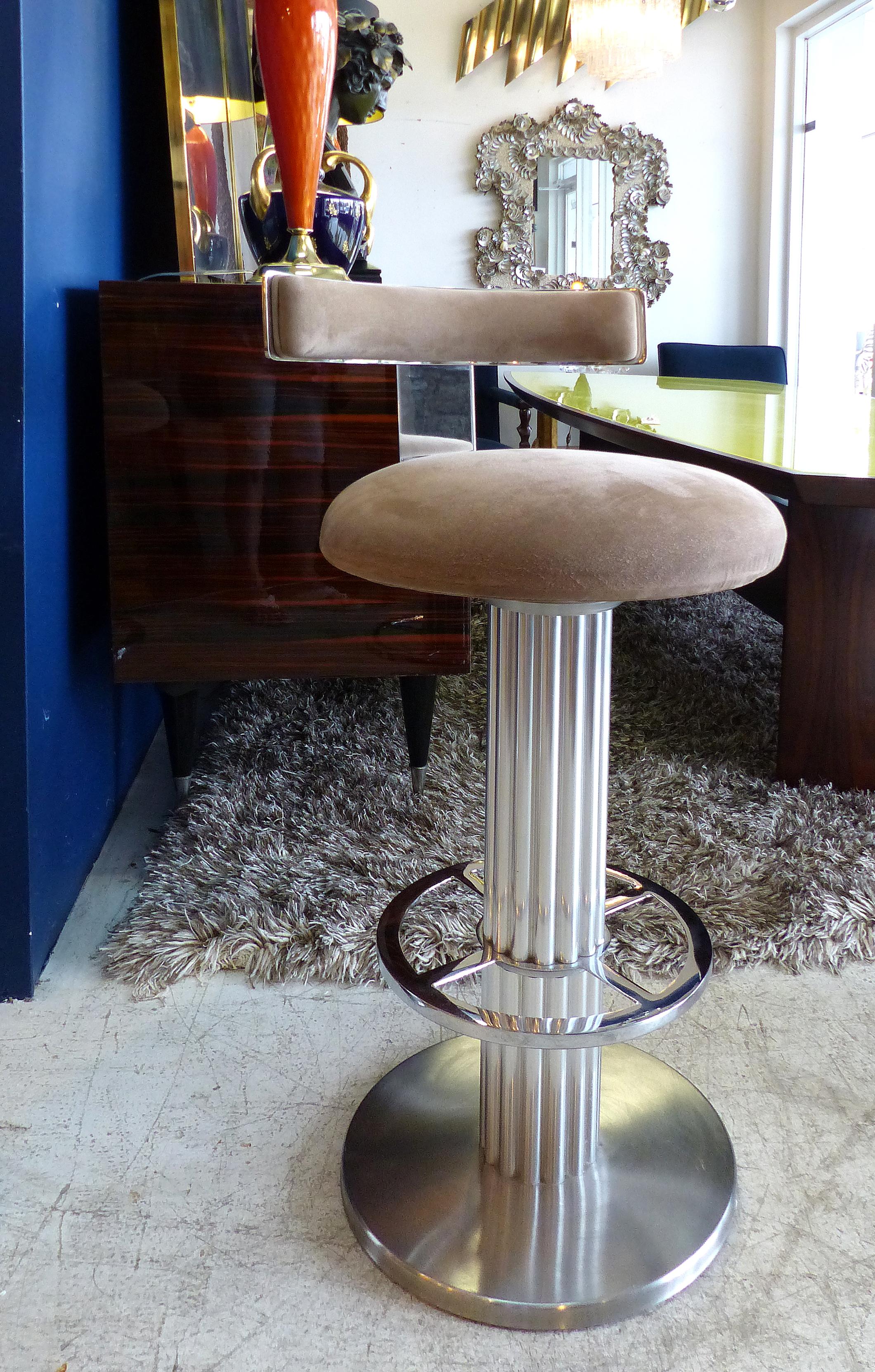 Designs for Leisure Brushed Stainless Steel Bar Stools circa 1980s, Set ...