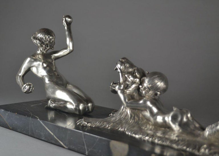 Desiree Grisard Rare Bronze of a Lady Playing with a Faun Art Deco For ...