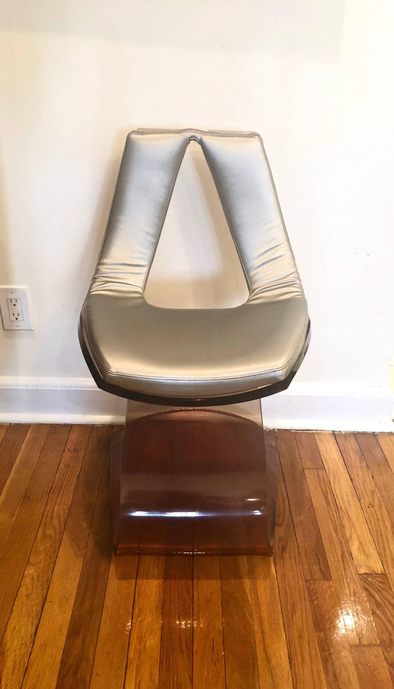 Desk and Chair in Opaque and Smoked Lucite by Rena Dumas made in France ...