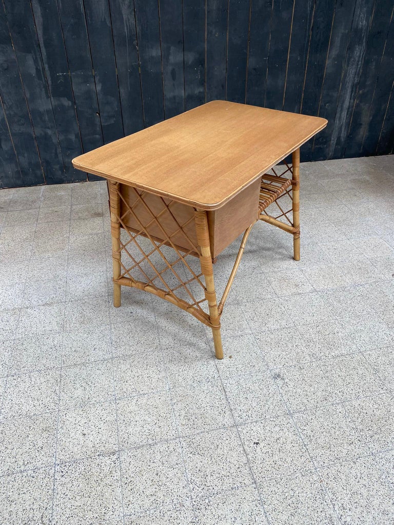 Louis Sognot , Desk circa 1960 in Banbou, Rattan and Oak Veneer, For ...