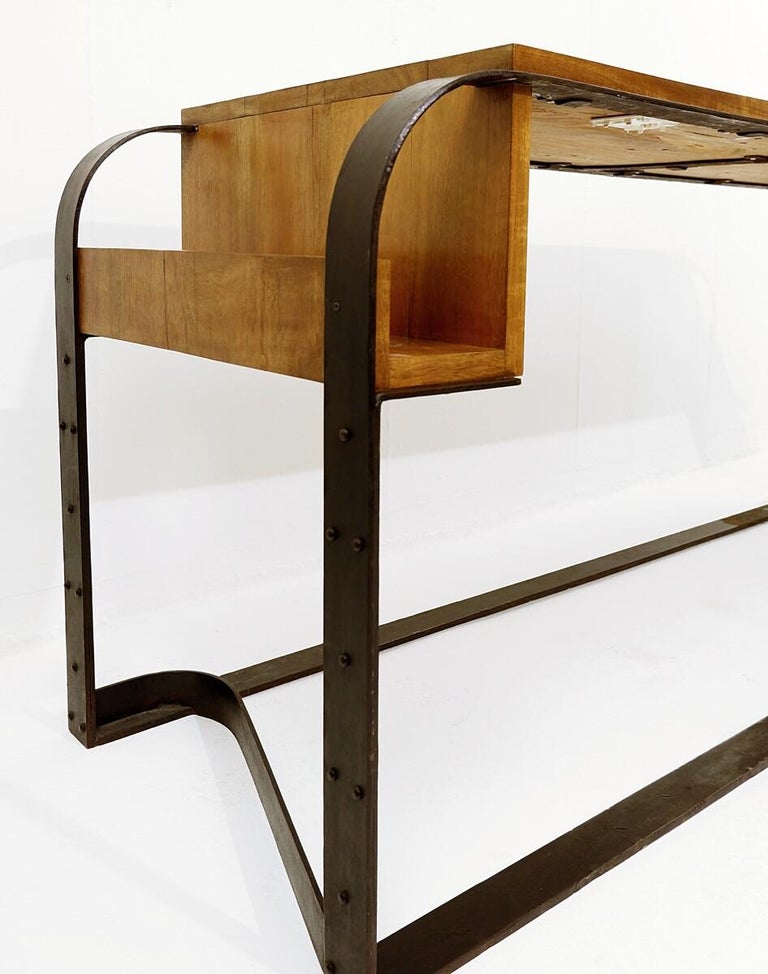 Desk in Solid Wood and Wrought Iron in the Style of Eugène Printz For ...