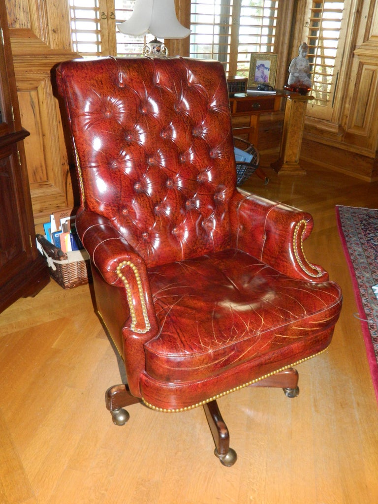 Desk or Office Leather Chair in a Cognac Color, 20th Century at 1stDibs ...