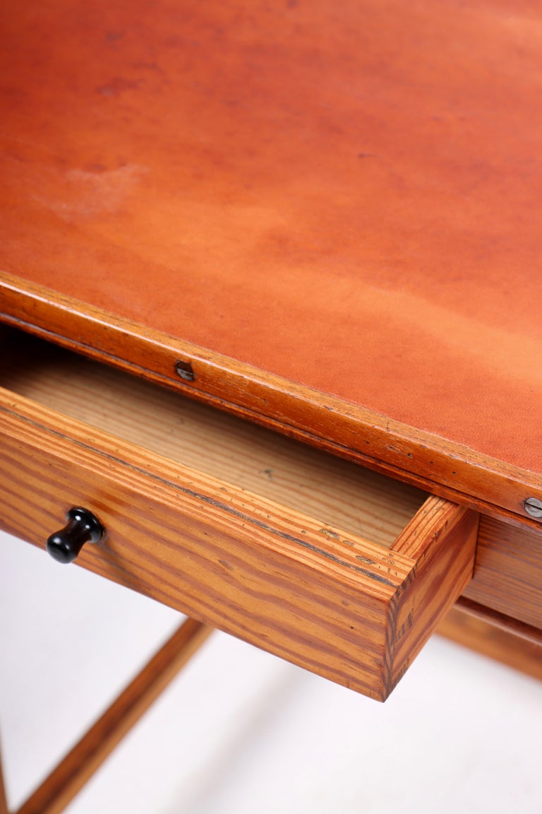 Desk Pine and Patinated Leather Designed by Martin Nyrop for Rud ...