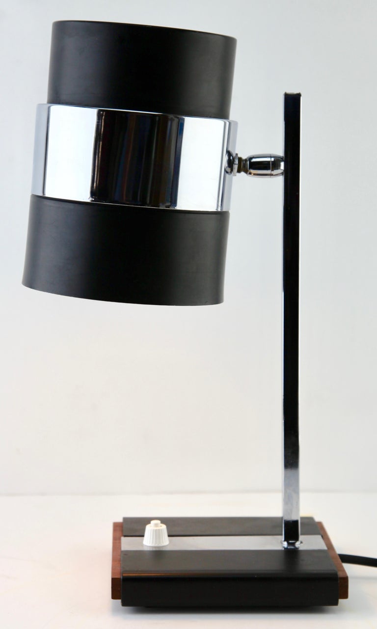 Desk / Table Lamp Metal Flex Shade and Chrome Mount, Base with a Wooden ...