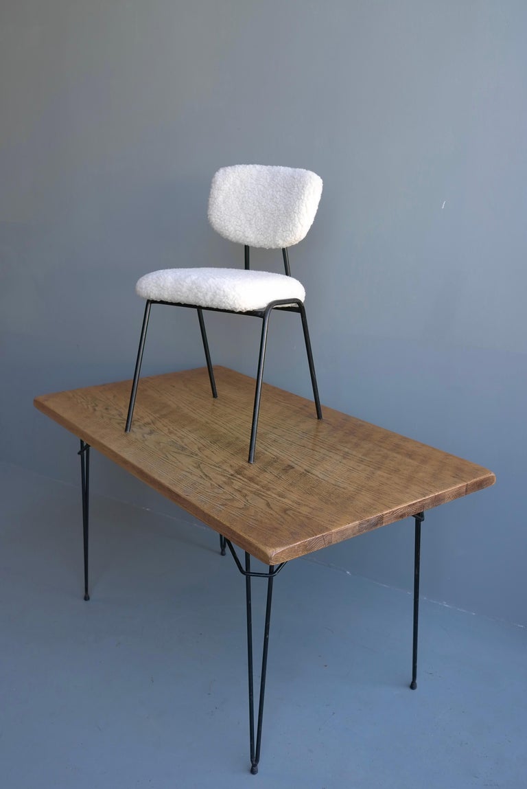 Desk with Solid Oak Top and Hairpin Leggs, Merino Wool and Metal Chair ...