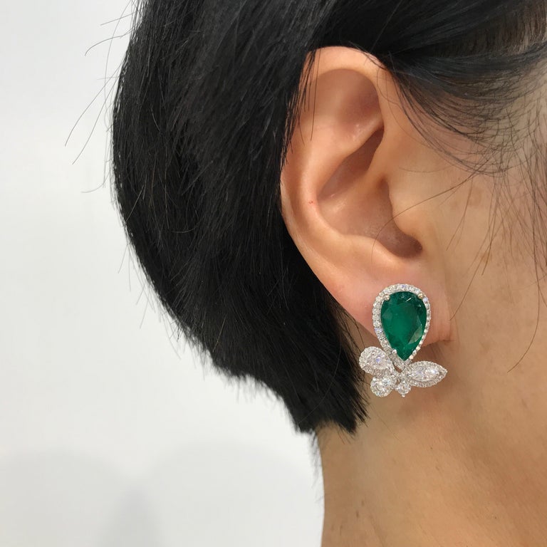 Detachable Pear Shape Colombian Emerald and Diamond Dangling Earring at ...