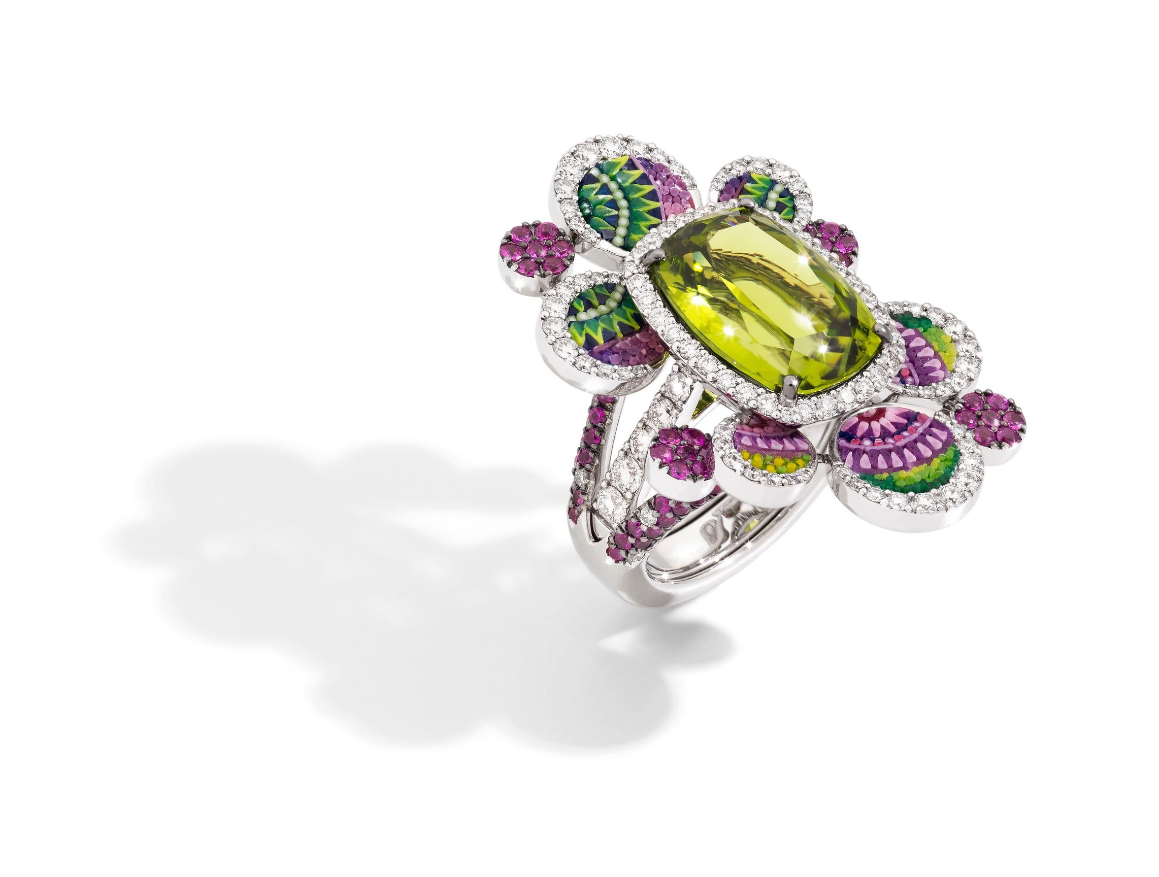 Detachable Ring White Diamonds White Gold Peridot Pink Sapphires ...