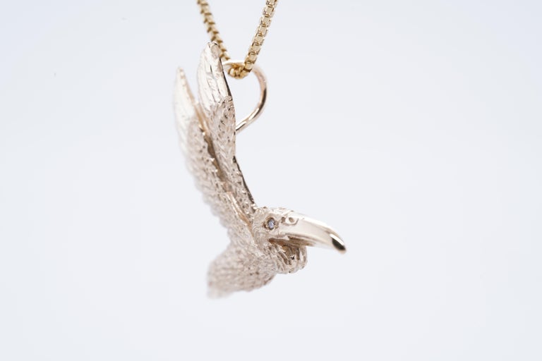 Detailed 14K Yellow Gold Pelican Pendant Necklace with Diamond Eye For ...