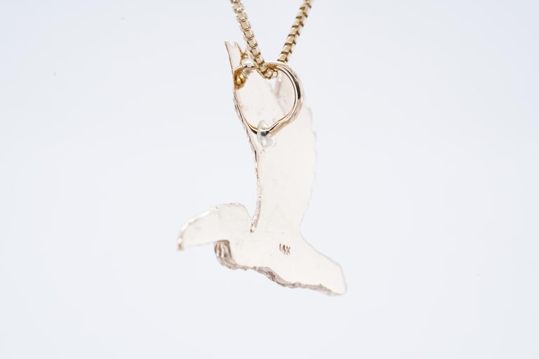 Detailed 14K Yellow Gold Pelican Pendant Necklace with Diamond Eye For ...