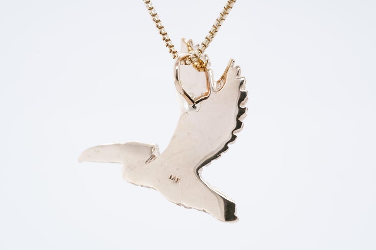 Detailed 14K Yellow Gold Pelican Pendant Necklace with Diamond Eye For ...