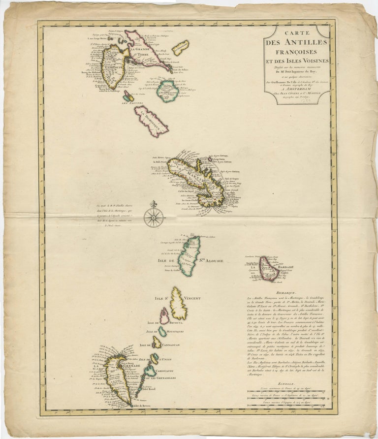 Detailed Antique Map of the Windward Islands in the Caribbean For Sale ...