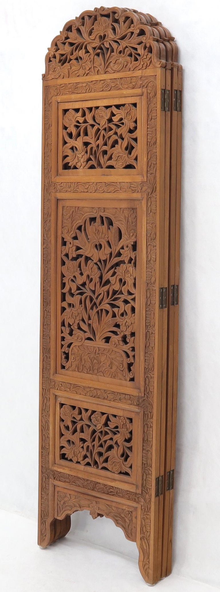 Detailed Carved Teak 4-Panel Room Divider Screen at 1stDibs