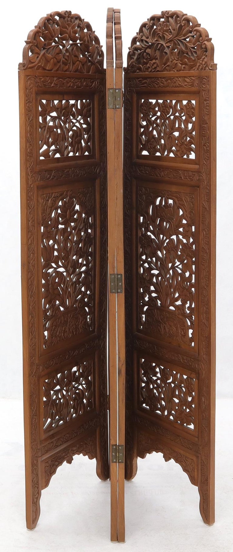 Detailed Carved Teak 4-Panel Room Divider Screen at 1stDibs