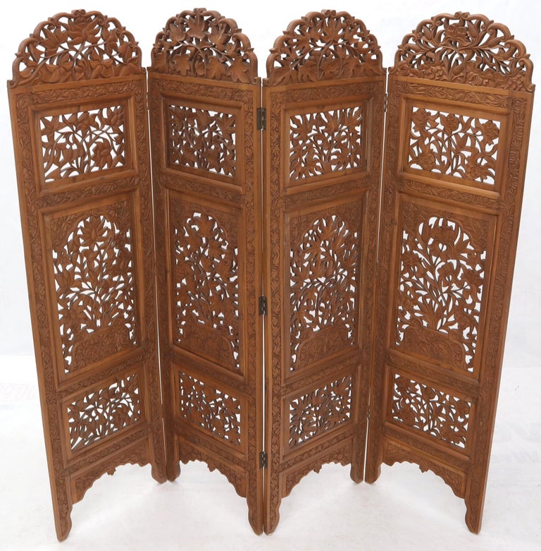 Detailed Carved Teak 4-Panel Room Divider Screen at 1stDibs | antique ...