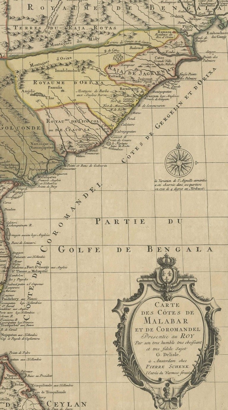 Detailed Decorative Antique Map of the Coast of Malabar and Coromandel ...