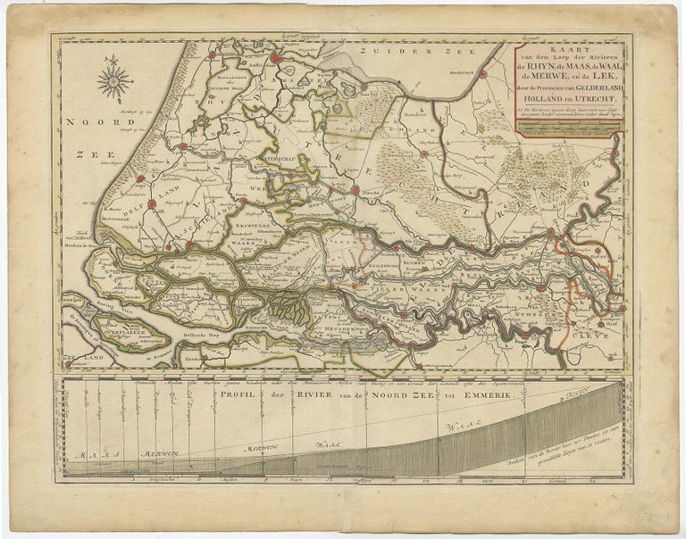 Detailed Map of Dutch Rivers, with the Rhine, Maas, de Merwe en de Lek ...
