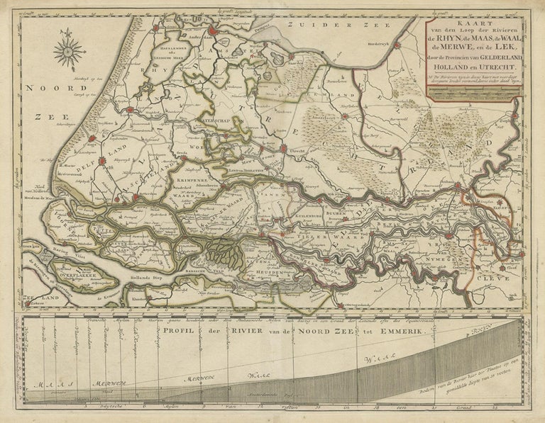 Detailed Map of Dutch Rivers, with the Rhine, Maas, de Merwe en de Lek ...