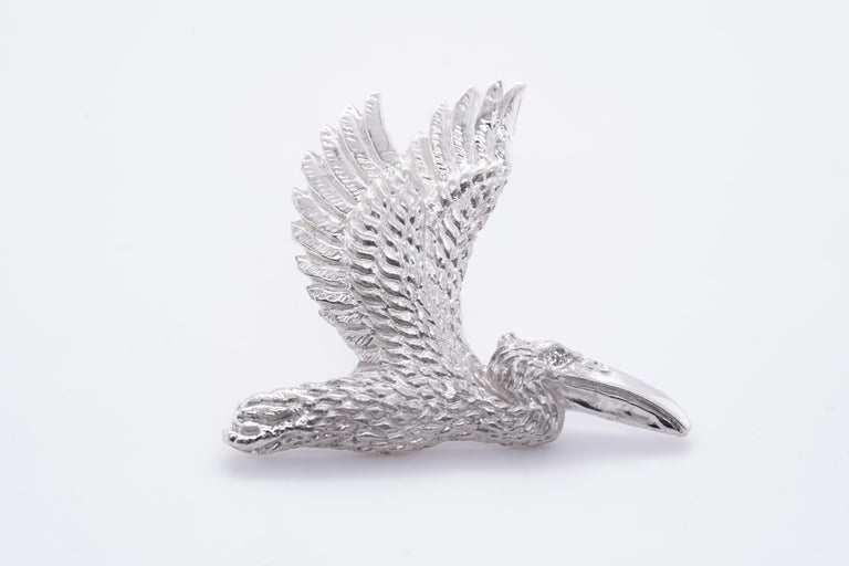 Detailed Sterling Silver Pelican Brooch Pin with Diamond Eye by Ashley ...