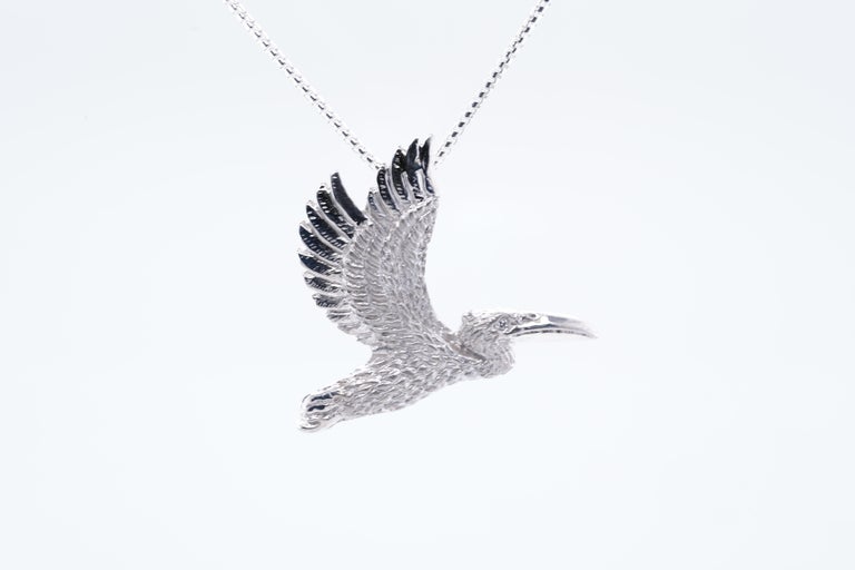 Detailed Sterling Silver Pelican Pendant Necklace with Diamond Eye For ...