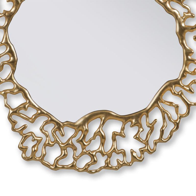 Details Gold Mirror with Solid Mahogany Wood at 1stDibs