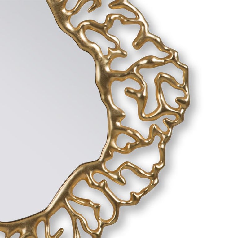 Details Gold Mirror with Solid Mahogany Wood at 1stDibs
