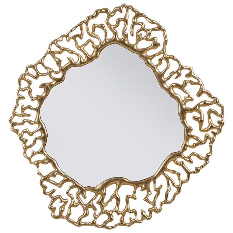 Details Gold Mirror with Solid Mahogany Wood at 1stDibs