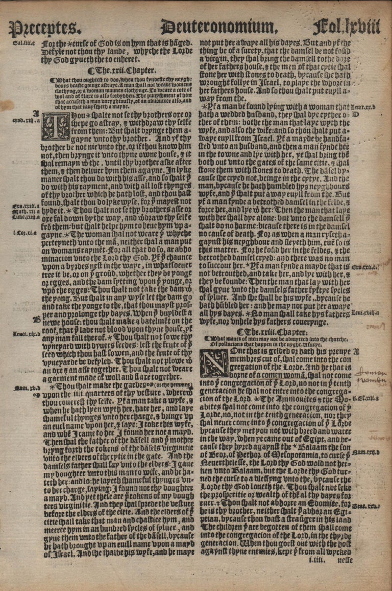 Deuteronomy, Complete Book from the 1540 "Great Bible" 13 Leaves in Set ...