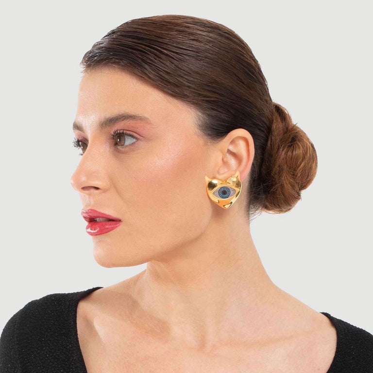 Naimah Devil Heart Statement Earrings, Gold For Sale at 1stDibs