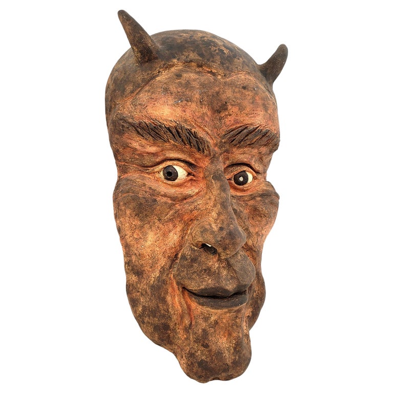 Devil Mask Art Pottery Wall Sculpture For Sale at 1stDibs