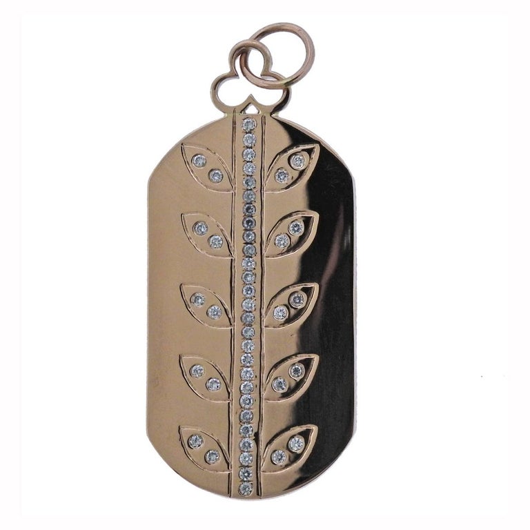 Devon Woodhill Rose Gold Diamond Vine Dog Tag Locket Pendant at 1stDibs ...