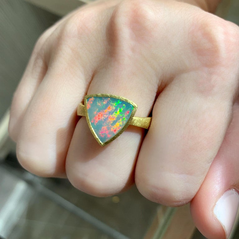 Devta Doolan Exceptional Mexican Crystal Rainbow Opal One of a Kind Gold Ring at 1stDibs