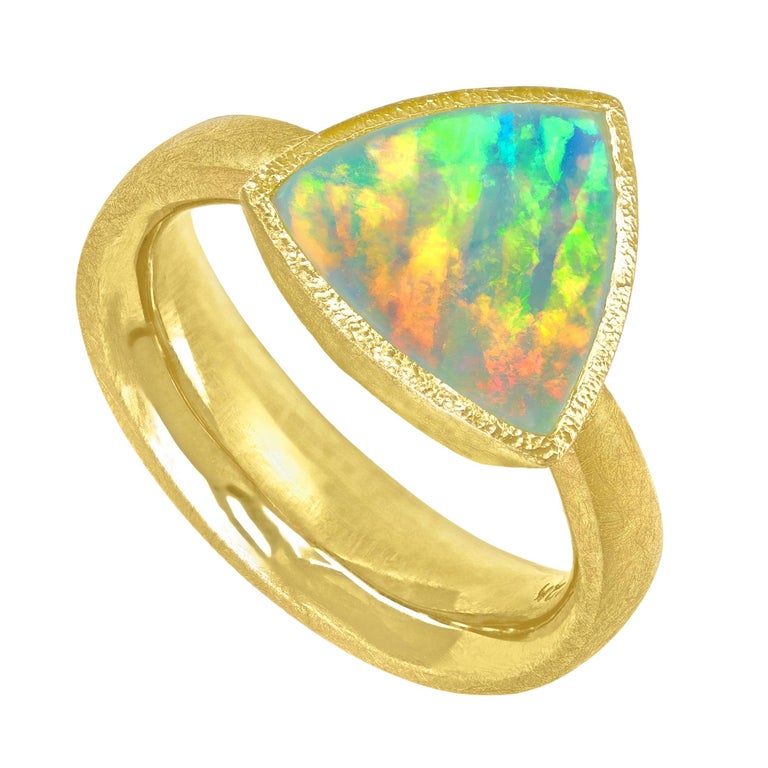 Devta Doolan Exceptional Mexican Crystal Rainbow Opal One of a Kind Gold Ring at 1stDibs