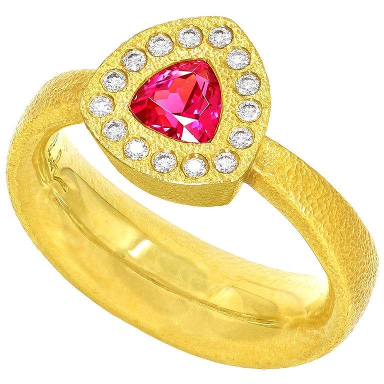 Devta Doolan Gem Pink Spinel Trillion Ideal Cut White Diamond One of a Kind Ring For Sale at 1stDibs