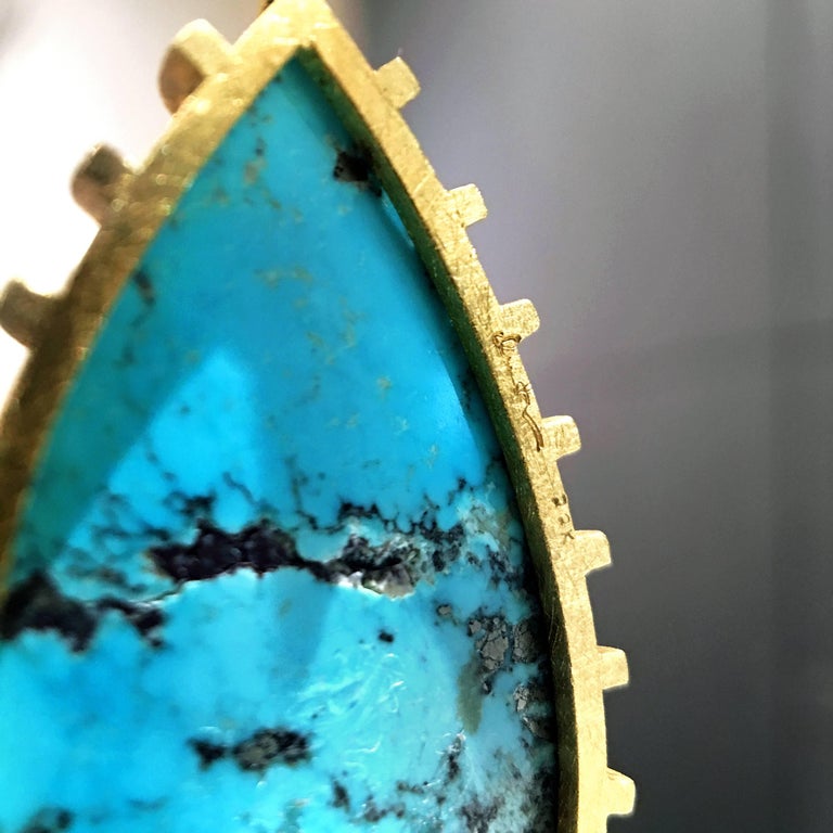 Devta Doolan Natural Morenci Turquoise Gold Talon One of a Kind Drop Earrings For Sale at 1stDibs