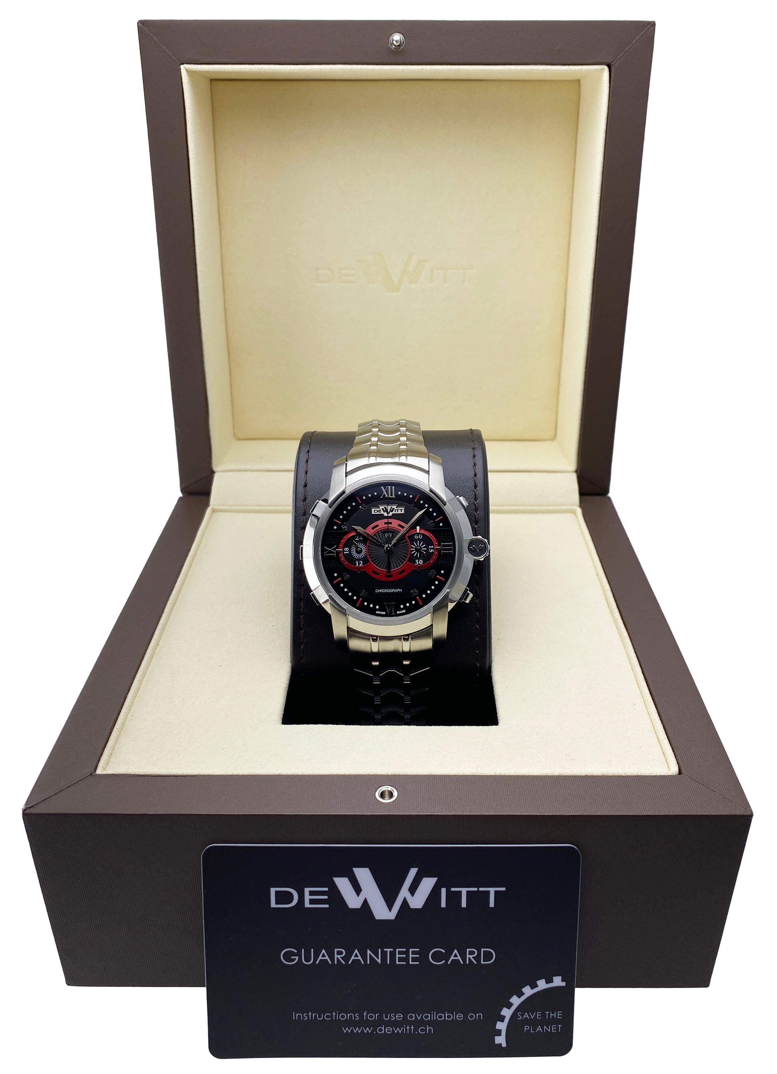 Dewitt Academia FTV.CHR.005.S1 Black and Red Dial Mens Watch Box Papers For Sale at 1stDibs