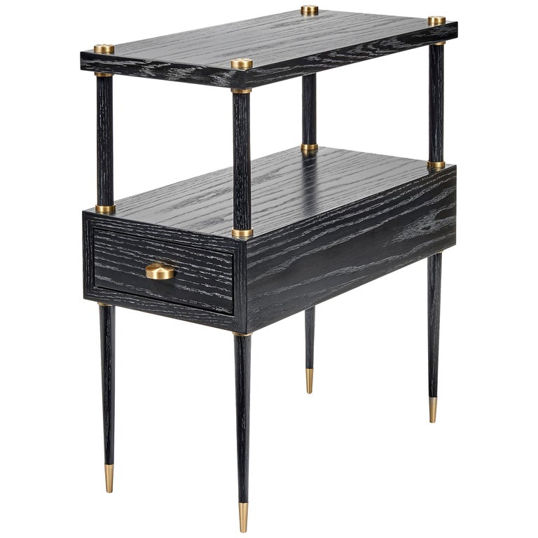 Dexter Contemporary Drawer Table in Black Cerused with Brass Details ...