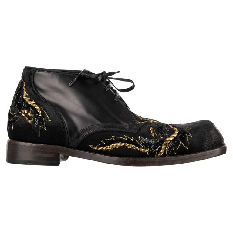 D&G Baroque Gold Embroidery Ankle Boots Shoes SIRACUSA Black 42 UK 8 US ...