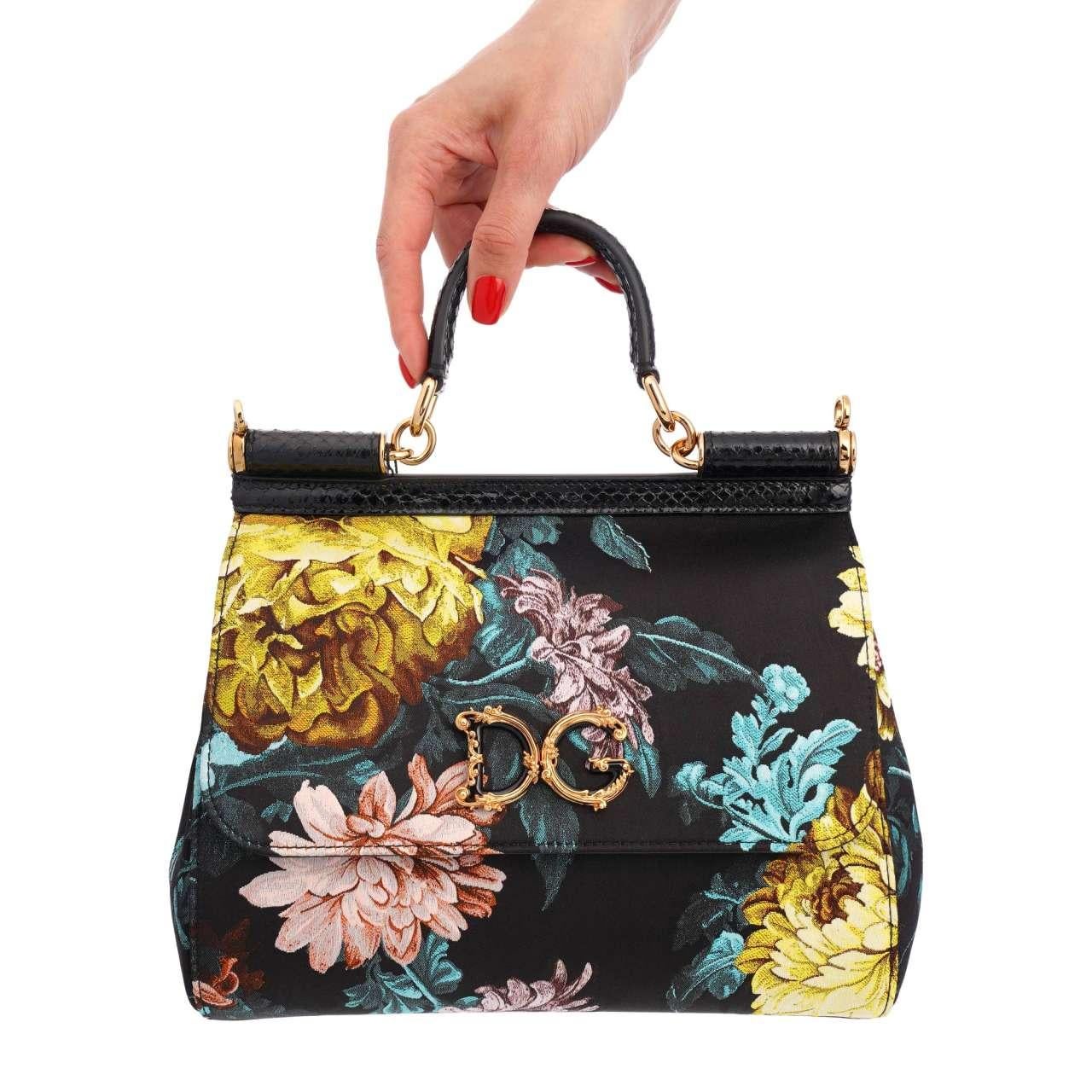 D&G - Baroque Jacquard Tote Bag SICILY with Snake Leather Details Black ...
