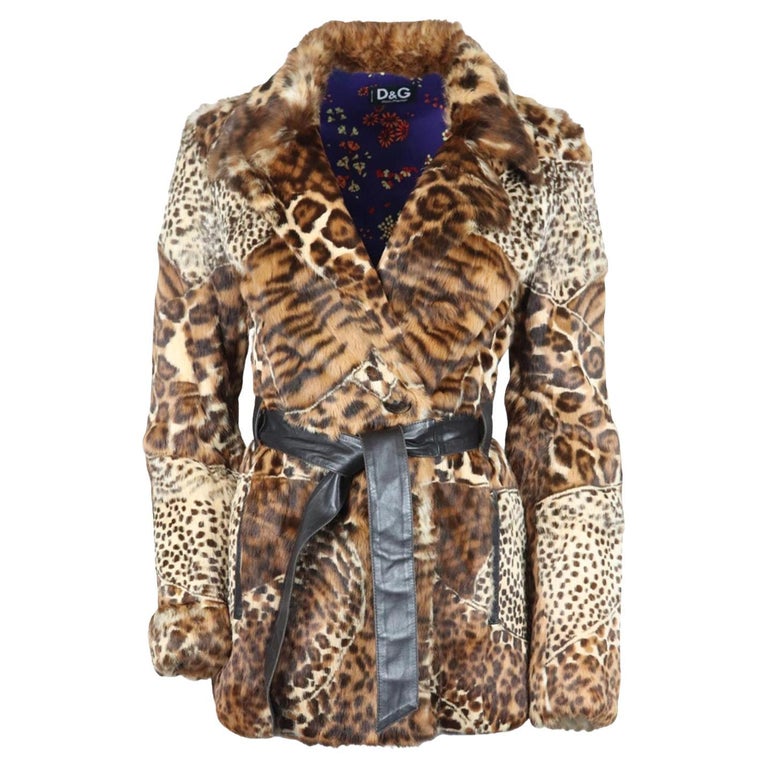 D&g By Dolce And Gabbana Belted Leopard Print Fur Coat It 40 Uk 8 For ...