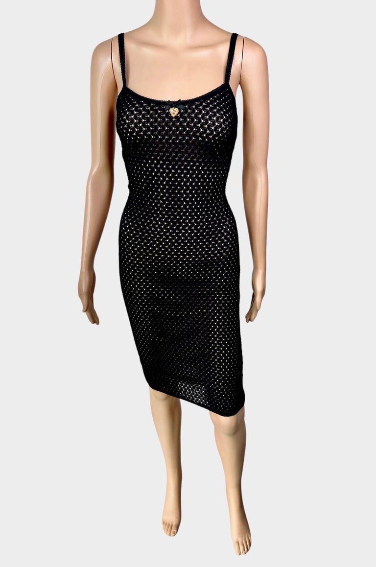 D&G by Dolce and Gabbana 1990's Sheer Knit Fishnet Virgin Mary Charm ...